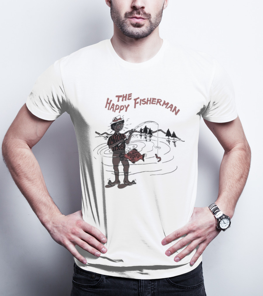 The Happy Fisherman Catching Fish In Scenic Lake Humor T-Shirt