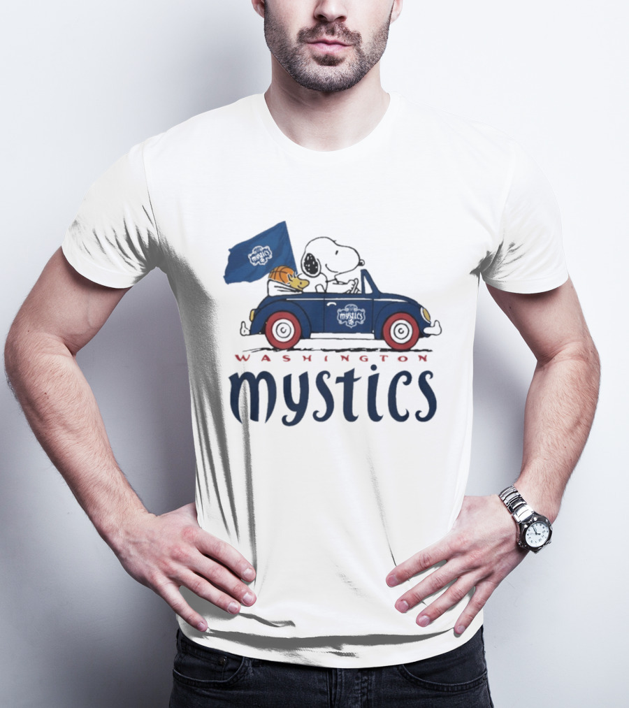 Washington Mystics Snoopy And Woodstock Driving With Basketball T-Shirt