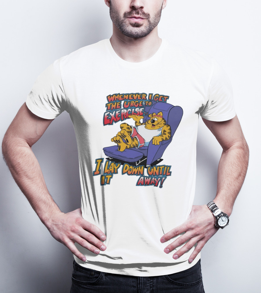 Whenever I Get The Urge To Exercise Cartoon Cat Lounging Until It Goes Away T-Shirt