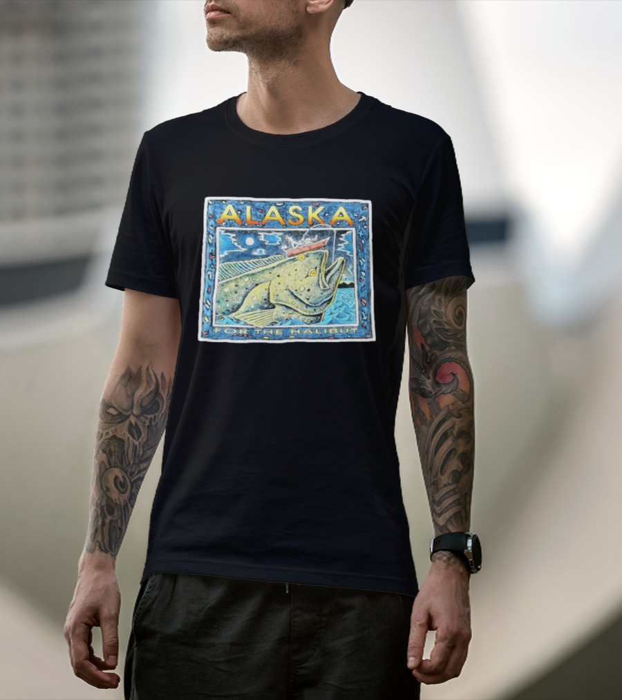 Alaska For The Halibut Fishing Adventure Under Moonlit Sky T-Shirt
