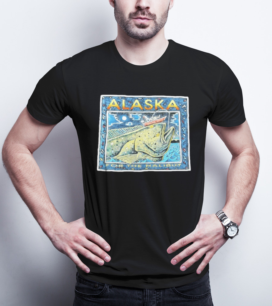 Alaska For The Halibut Fishing Adventure Under Moonlit Sky T-Shirt