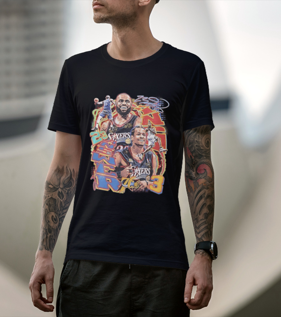 Allen Iverson LeBron James 23 Sixers NBA 76ers 3 Basketball Legends T-Shirt