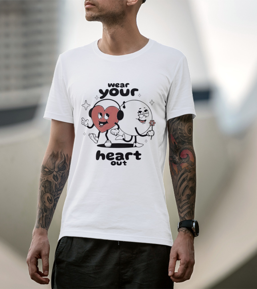 Wear Your Heart Out Love Aesthetic Headphones And Flower Cartoon Characters T-Shirt