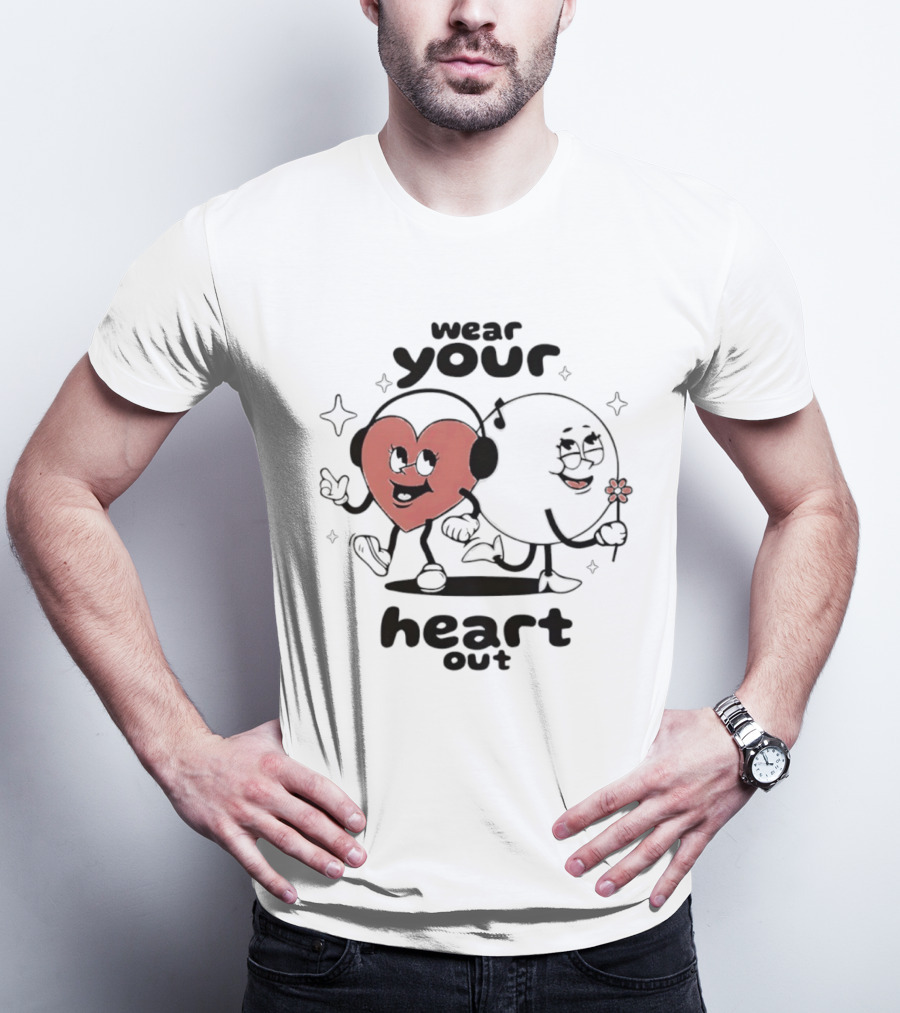 Wear Your Heart Out Love Aesthetic Headphones And Flower Cartoon Characters T-Shirt