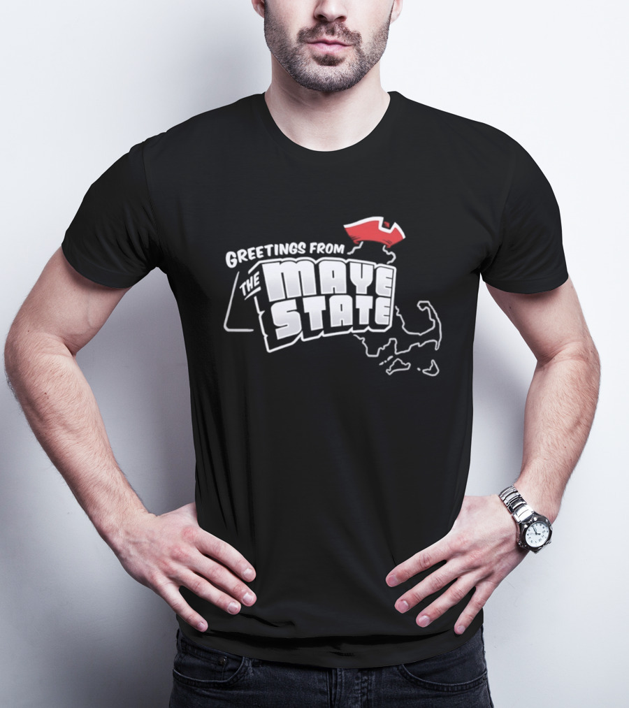 Greetings From The Maye State New England Outline Red Shape T-Shirt