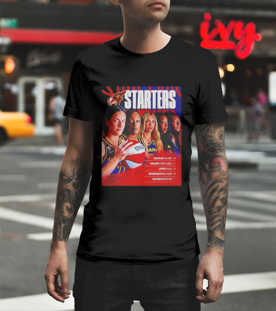 Indiana Fever Basketball Starters Caitlin Clark Kelsey Mitchell Lexie Hull Monique Billings Aliyah Boston T-Shirt