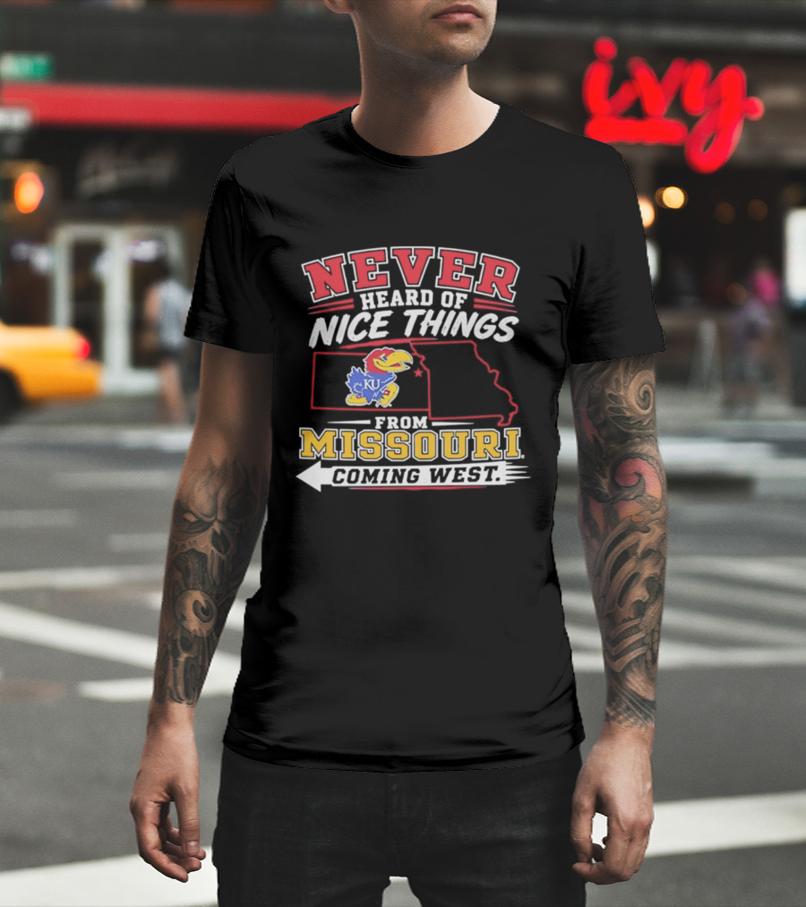 Never Heard Of Nice Things From Missouri Coming West Kansas Jayhawks KU Bird Map T-Shirt