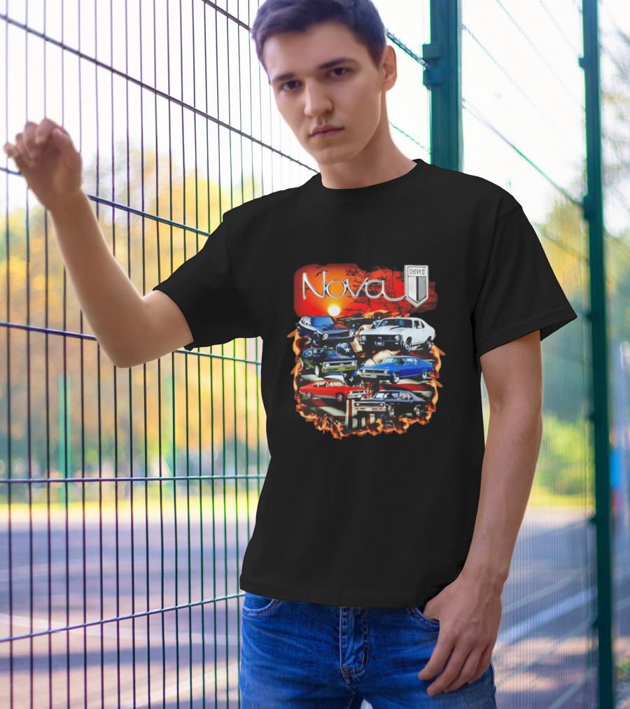 Nova Chevy II American Flag Muscle Car Collection Vintage Sunset T-Shirt