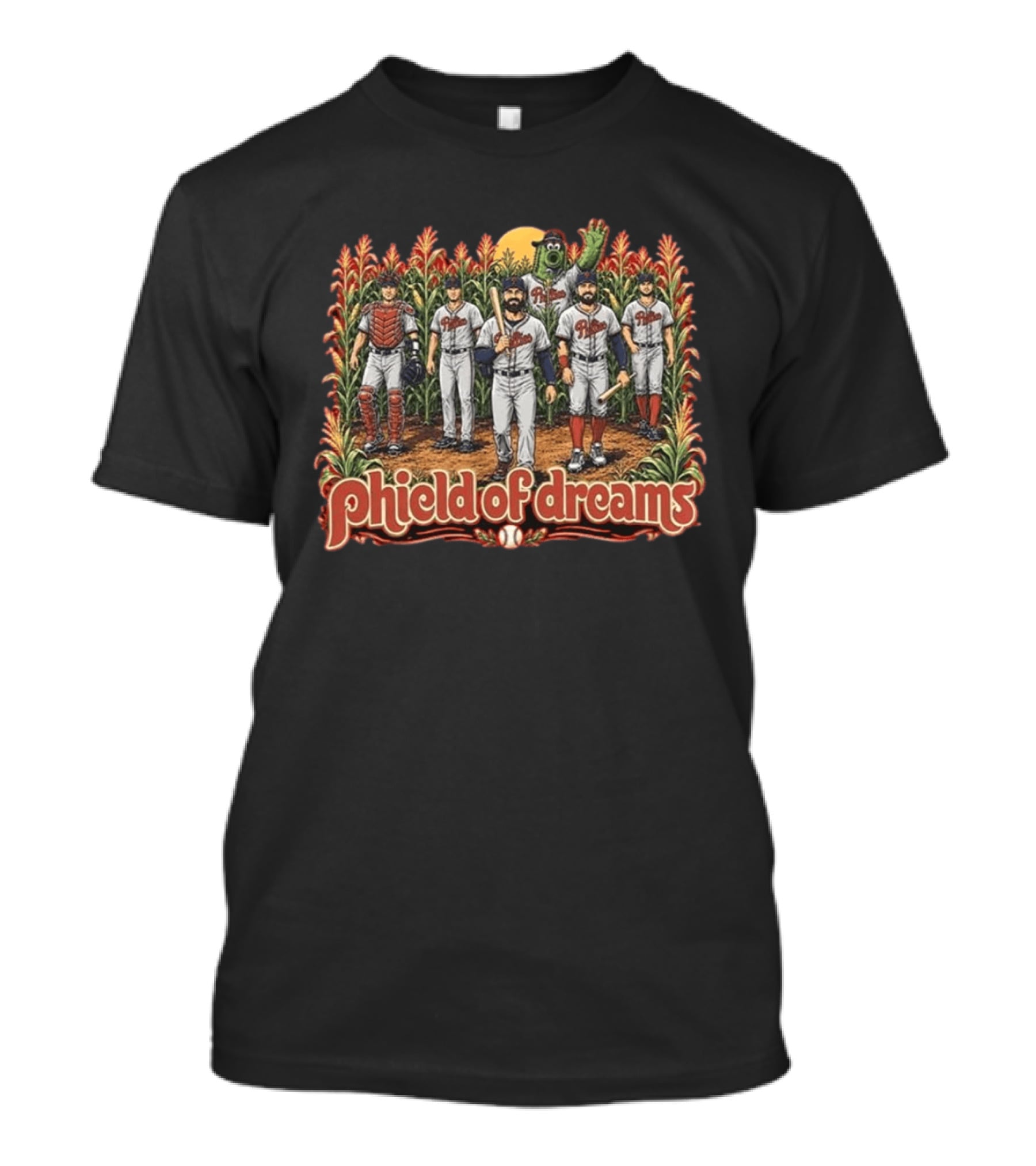 Phillies Phield Of Dreams Baseball Players And Mascot In Cornfield T-Shirt