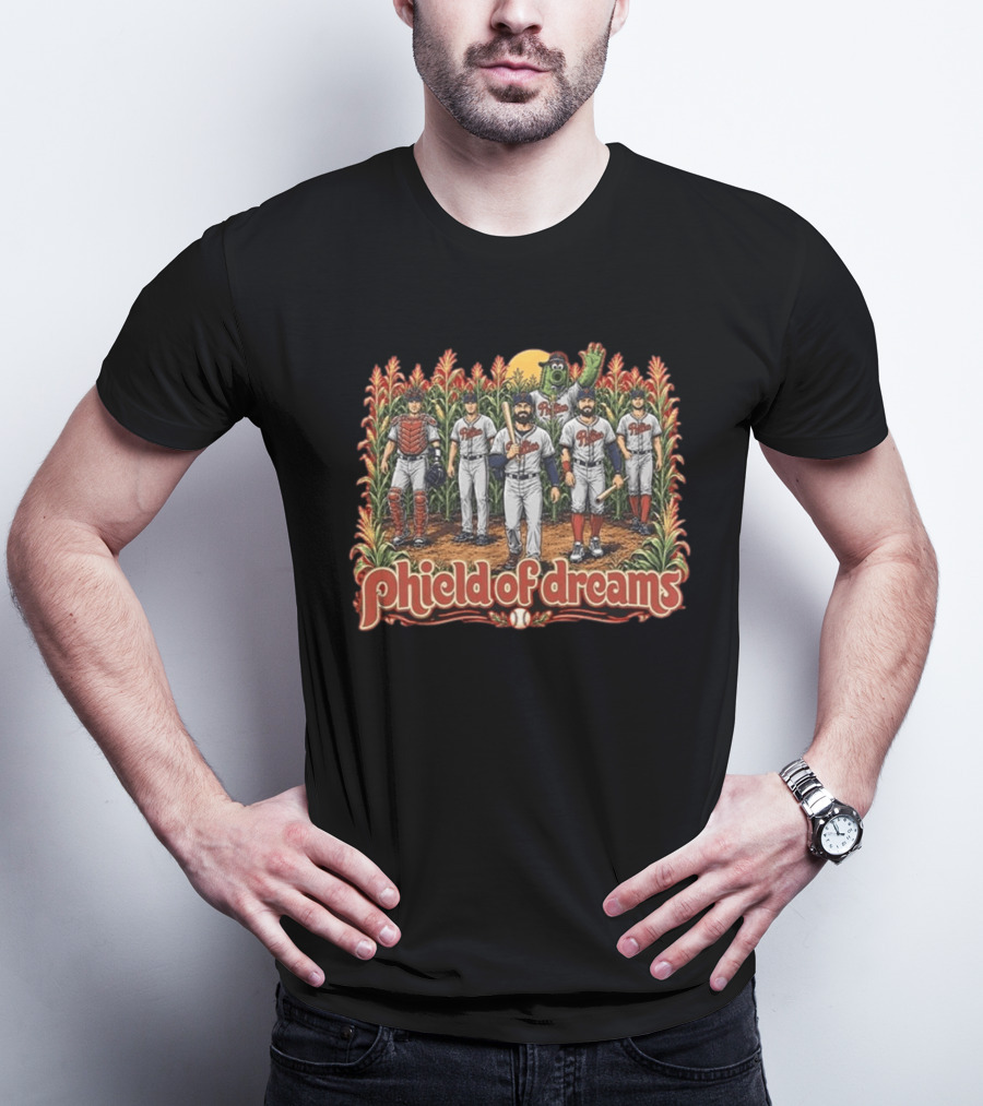 Phillies Phield Of Dreams Baseball Players And Mascot In Cornfield T-Shirt