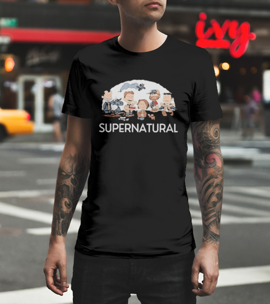 Supernatural Peanuts Cartoon Crossover Characters Collection T-Shirt