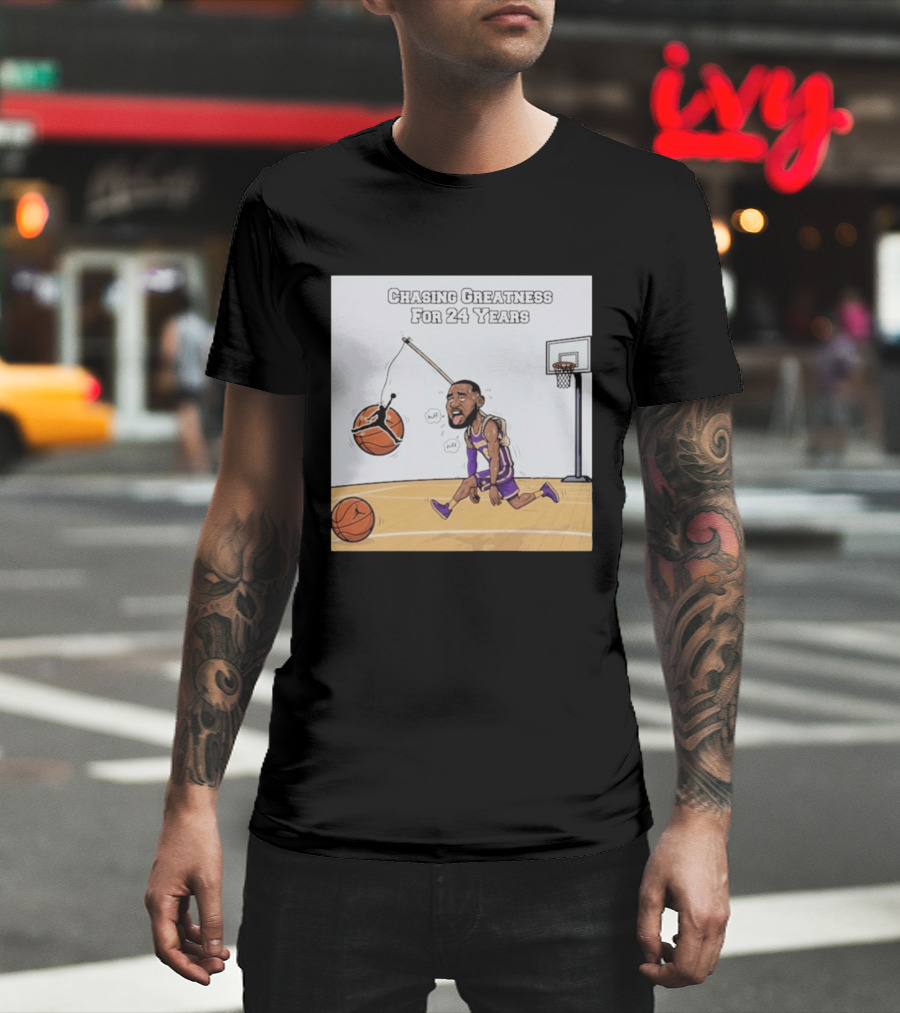 Chasing Greatness For 24 Years Basketball Cartoon With Hoop And Ball T-Shirt