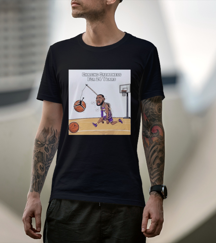 Chasing Greatness For 24 Years Basketball Cartoon With Hoop And Ball T-Shirt