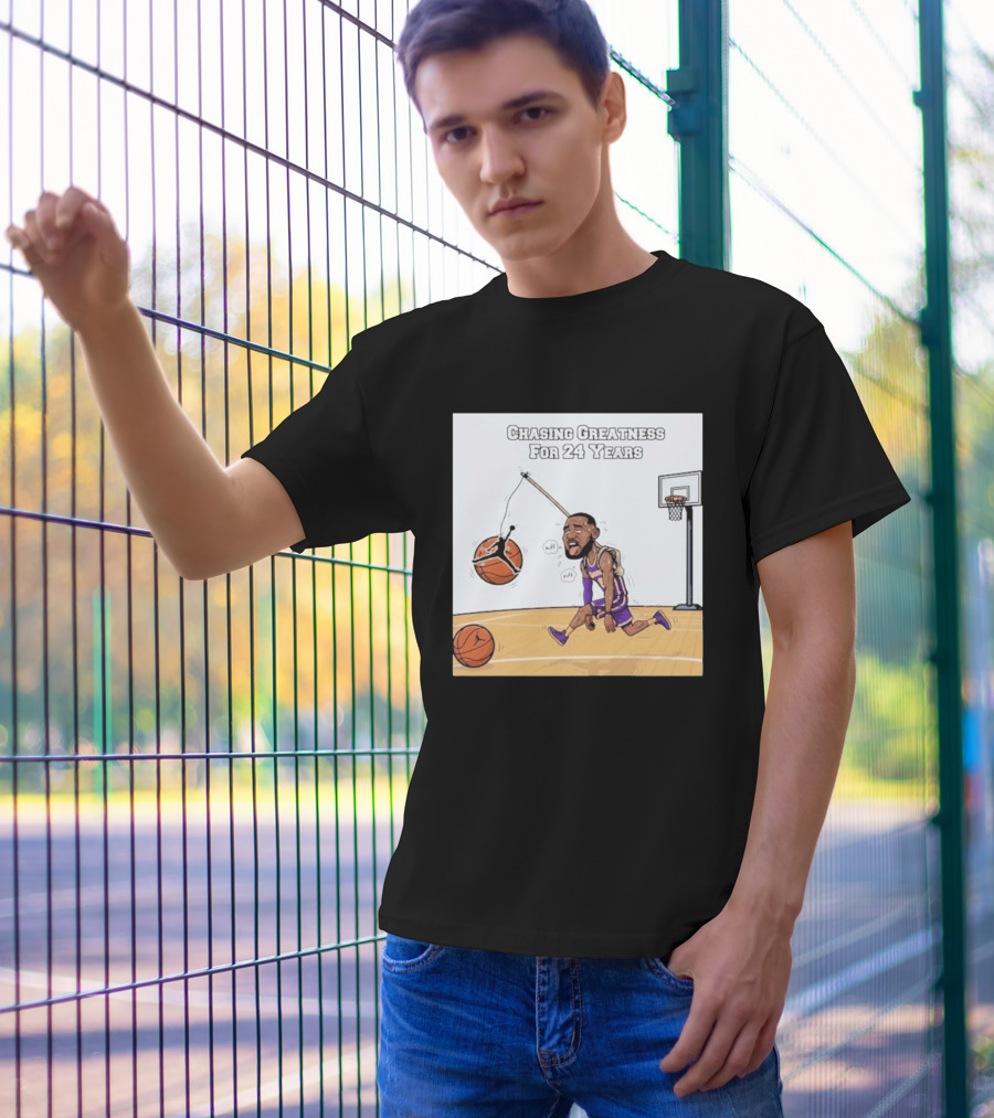 Chasing Greatness For 24 Years Basketball Cartoon With Hoop And Ball T-Shirt