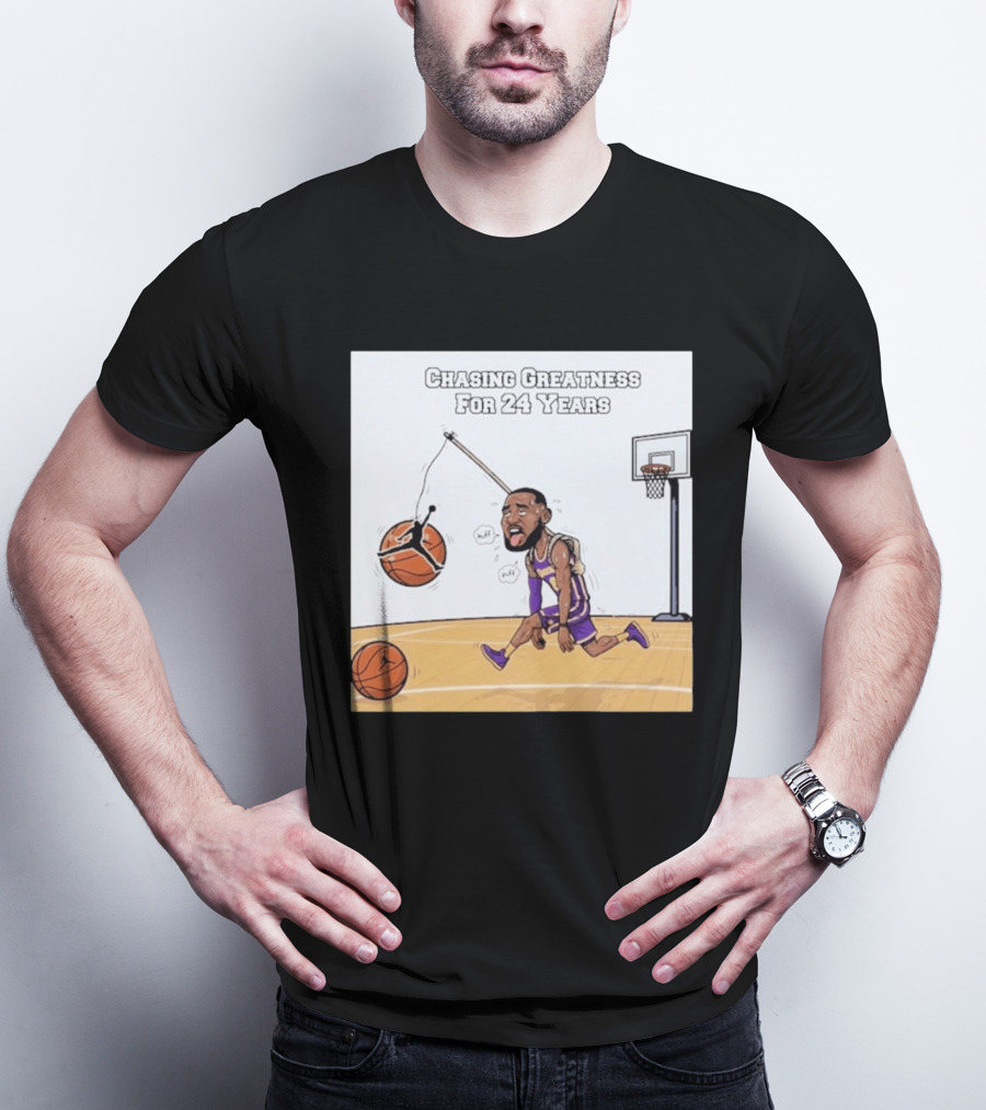 Chasing Greatness For 24 Years Basketball Cartoon With Hoop And Ball T-Shirt