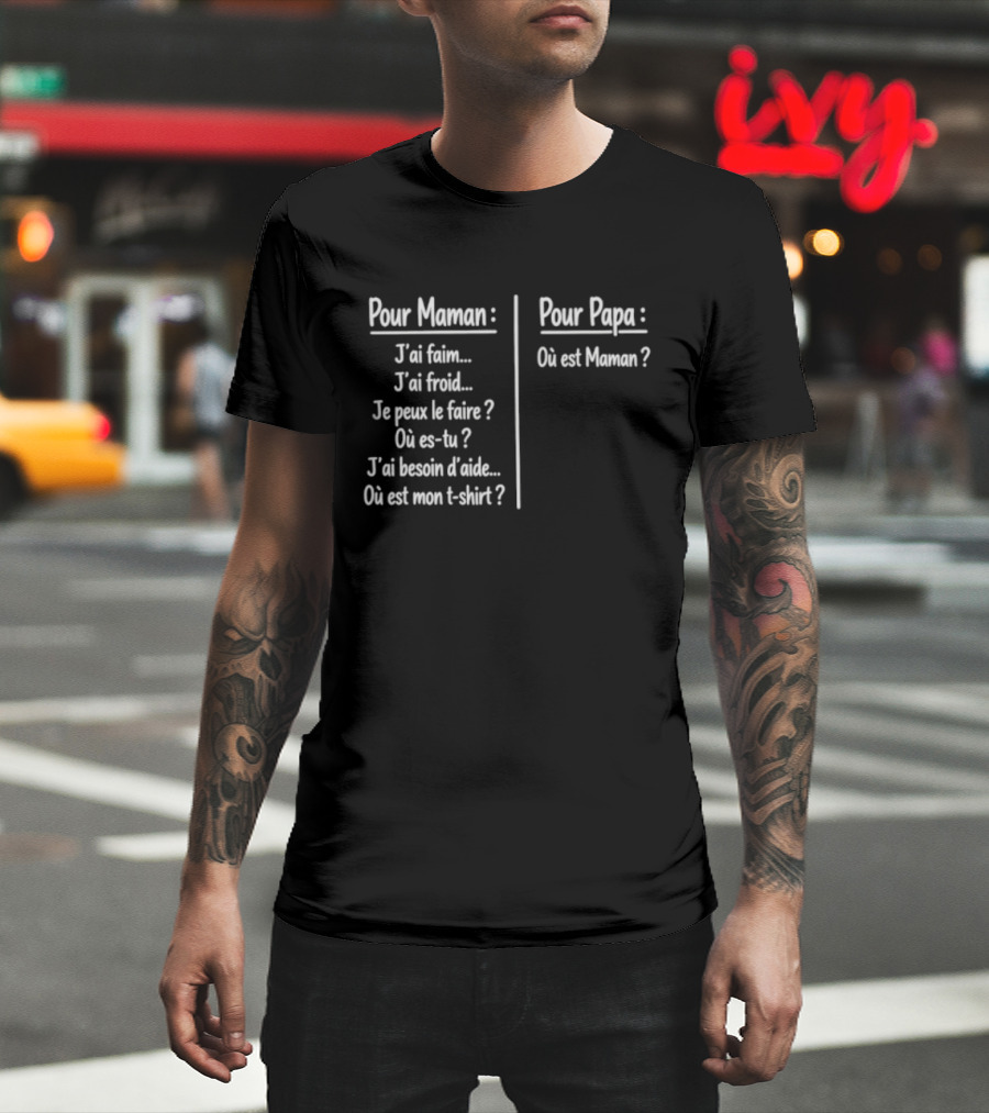 Pour Maman Papa J'ai Faim Froid Parenting Humor Où Est Maman Comparison T-Shirt