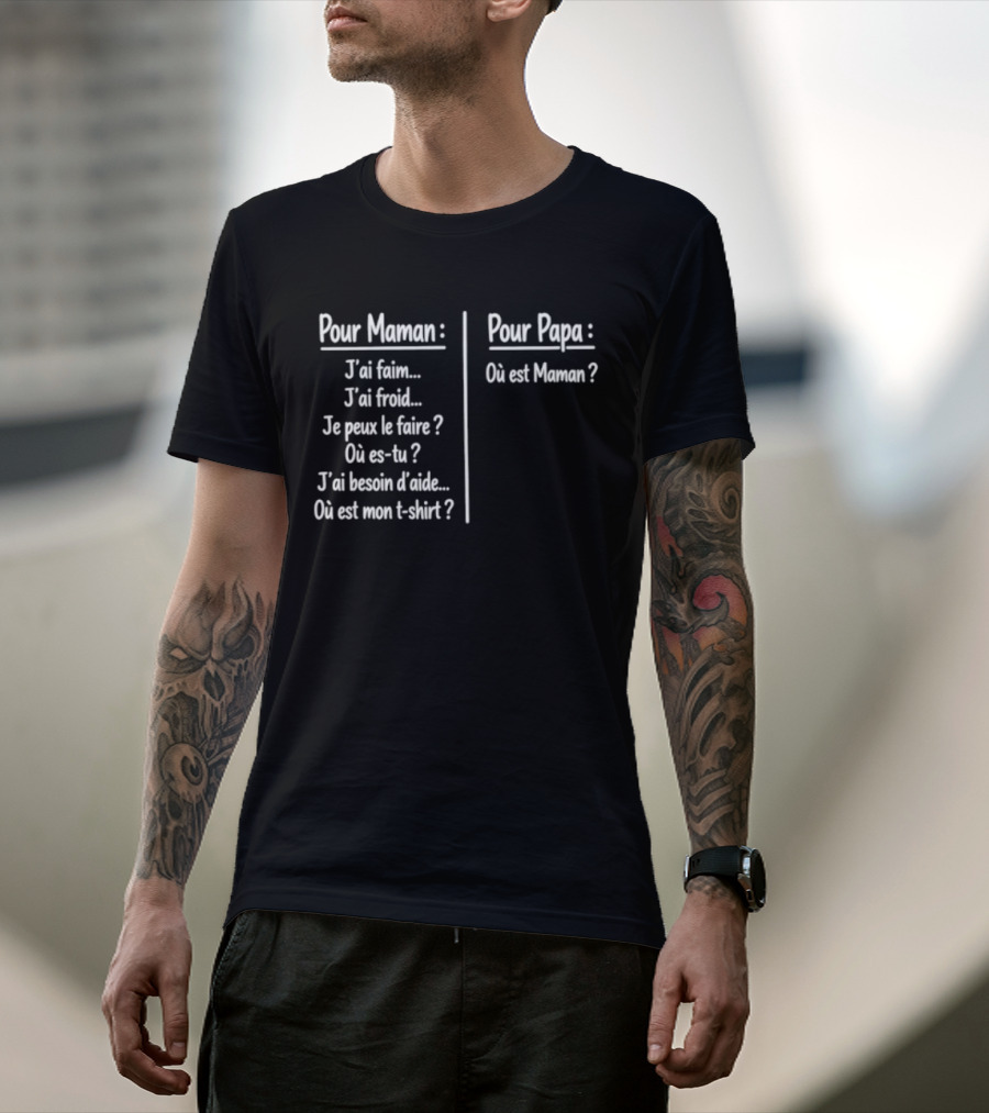 Pour Maman Papa J'ai Faim Froid Parenting Humor Où Est Maman Comparison T-Shirt