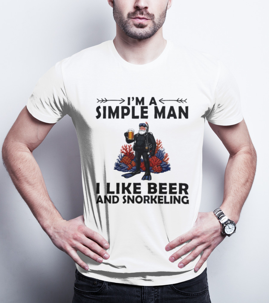 I'm A Simple Man I Like Beer And Snorkeling Diver Holding With Coral T-Shirt