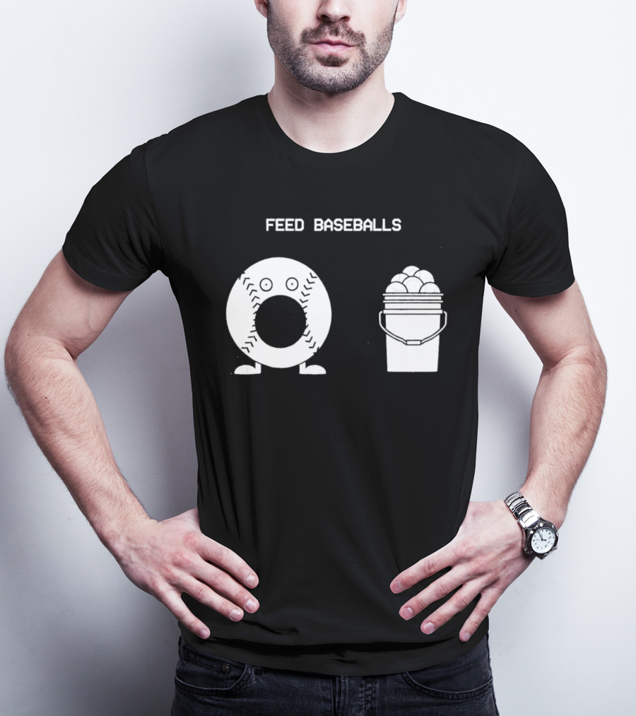 Feed Baseballs Funny Donut Character With Baseball Bucket T-Shirt