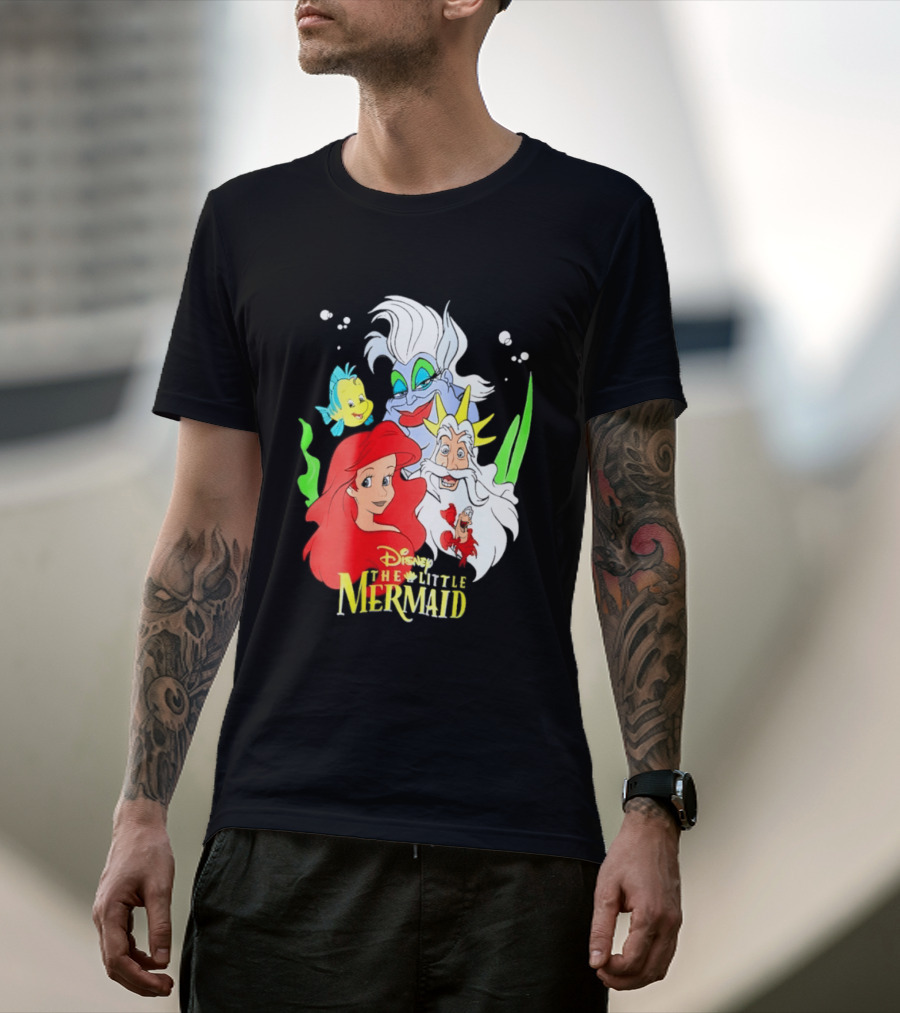 Disney The Little Mermaid Ariel Ursula King Triton Flounder Characters T-Shirt