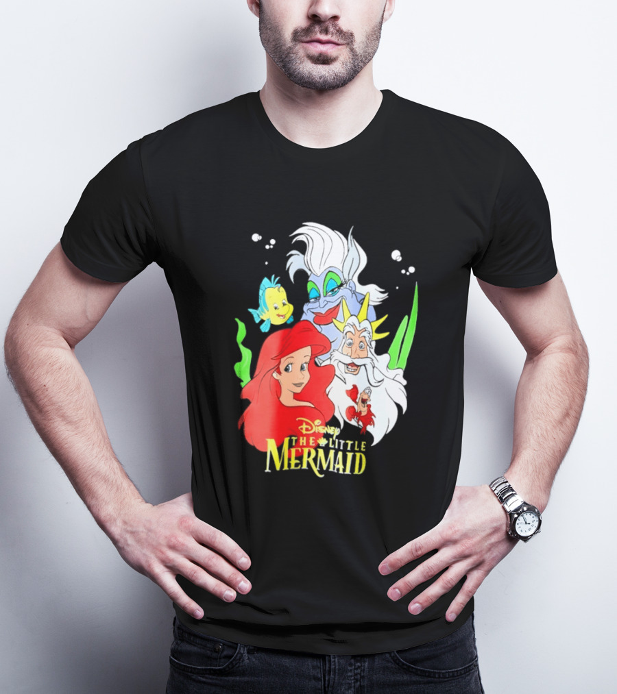 Disney The Little Mermaid Ariel Ursula King Triton Flounder Characters T-Shirt