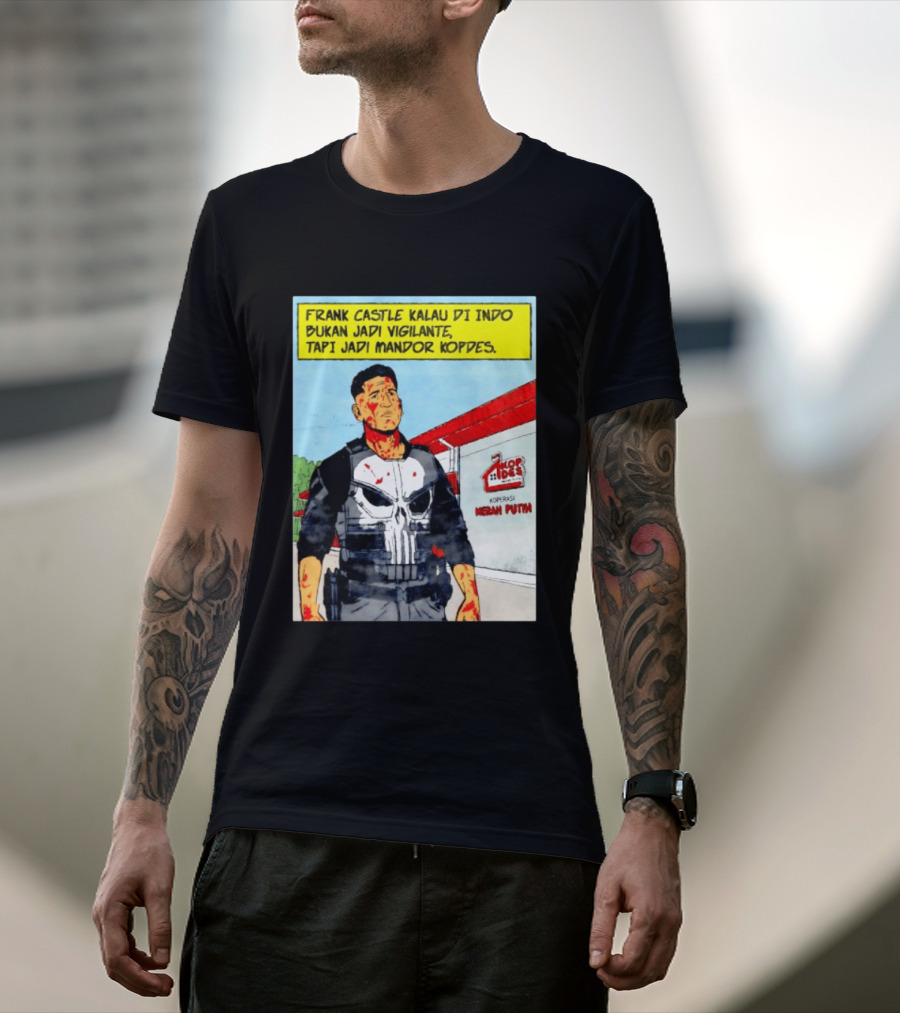 Frank Castle Kalau Di Indo Bukan Jadi Vigilante Tapi Jadi Mandor Kopdes Koperasi Merah Putih Marvel Comics T-Shirt