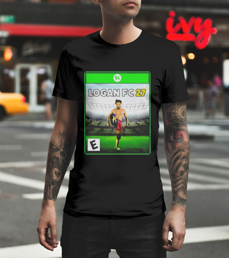 LOGAN FC 27 Soccer Game Box Art With Player In Stadium T-Shirt