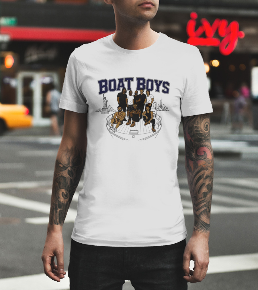 Boat Boys New York City Skyline Statue Of Liberty Group Giants T-Shirt