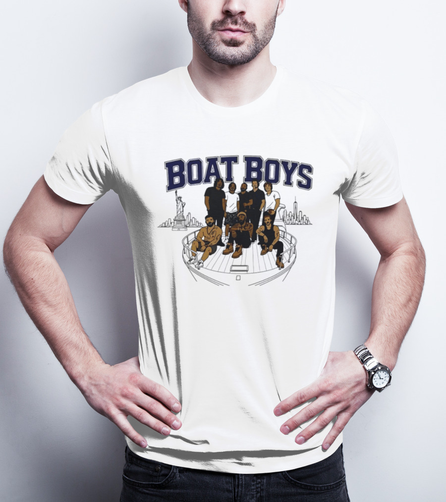 Boat Boys New York City Skyline Statue Of Liberty Group Giants T-Shirt