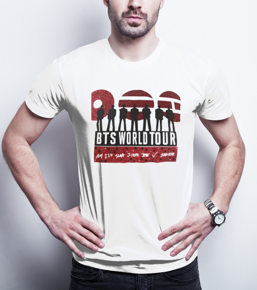 BTS World Tour RM Jin Suga J Hope Jimin V Jungkook Silhouettes Red Sparkle T-Shirt