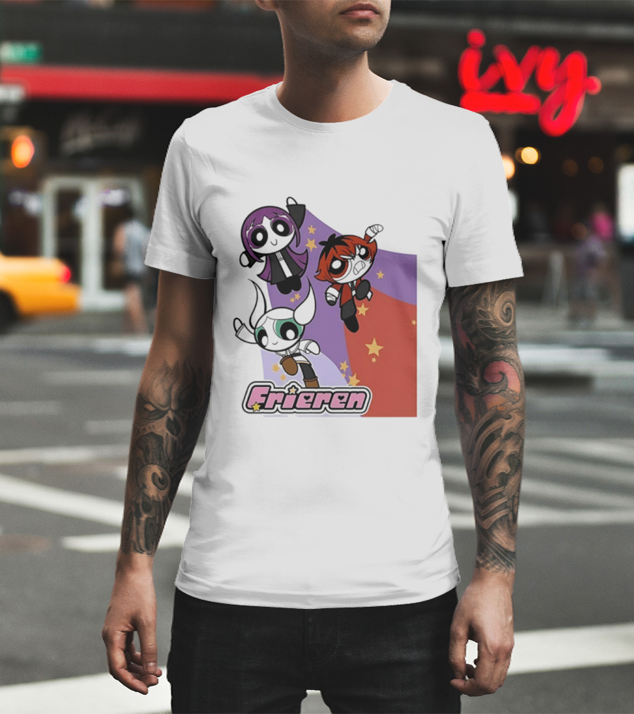 Frieren Characters In Powerpuff Girls Style With Stars T-Shirt