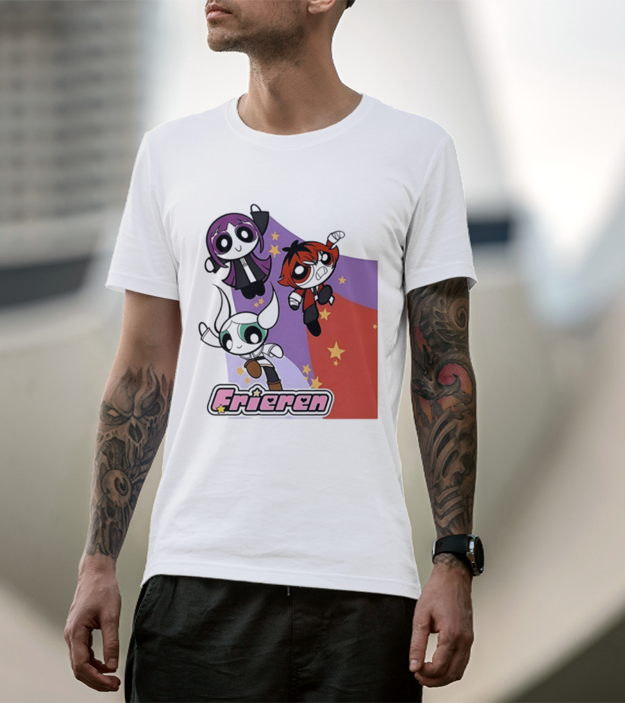 Frieren Characters In Powerpuff Girls Style With Stars T-Shirt