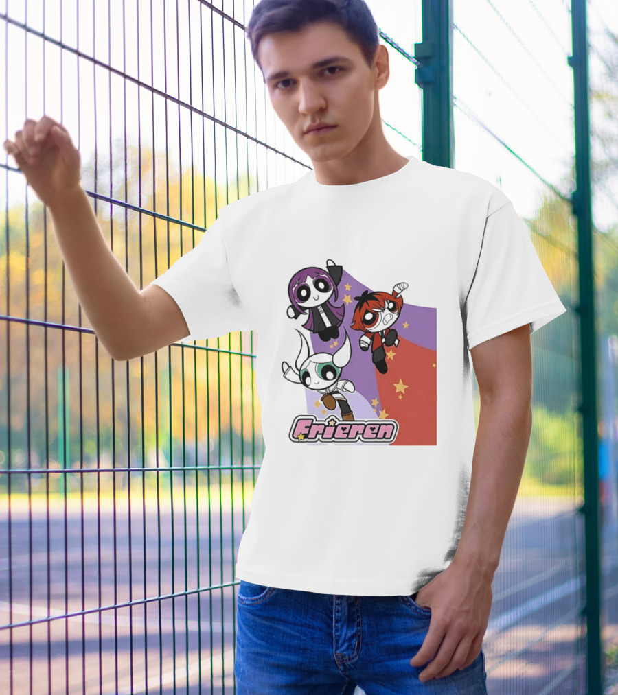 Frieren Characters In Powerpuff Girls Style With Stars T-Shirt