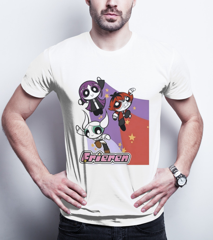 Frieren Characters In Powerpuff Girls Style With Stars T-Shirt