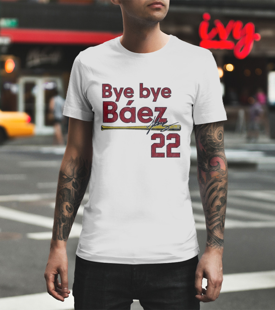 Bye Bye Báez St. Louis Cardinals MLB 2026 Number 22 Baseball Bat Signature T-Shirt