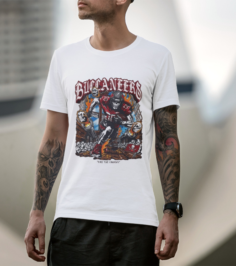 Warren Lotas Buccaneers Skull Football Player Flames T-Shirt