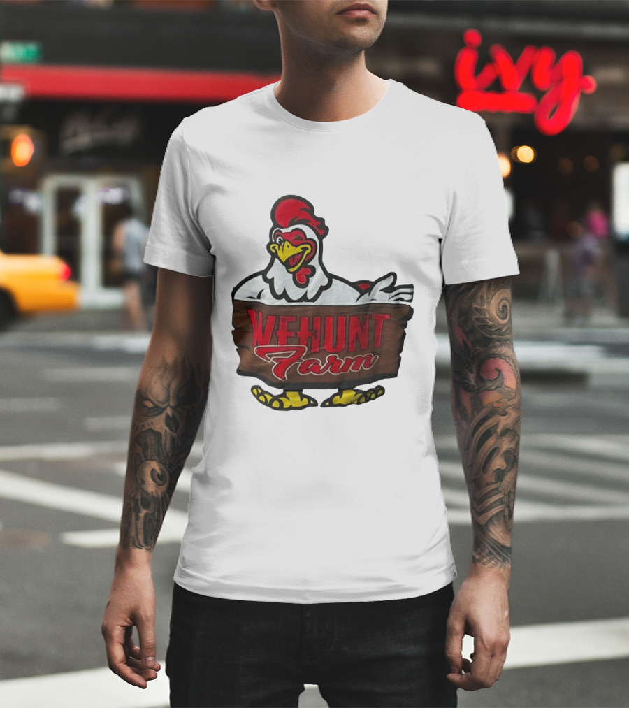 Wehunt Farm Chicken Winking Rooster With Red And Yellow Accents T-Shirt