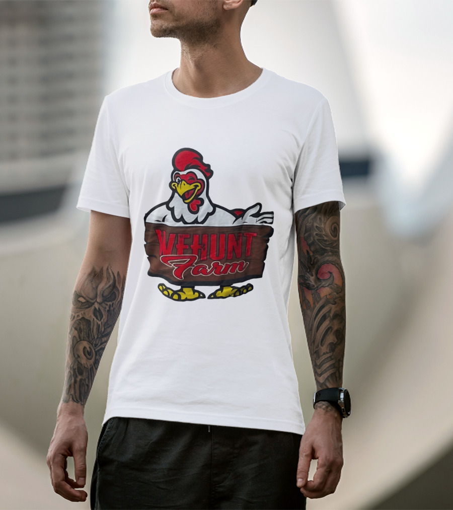 Wehunt Farm Chicken Winking Rooster With Red And Yellow Accents T-Shirt