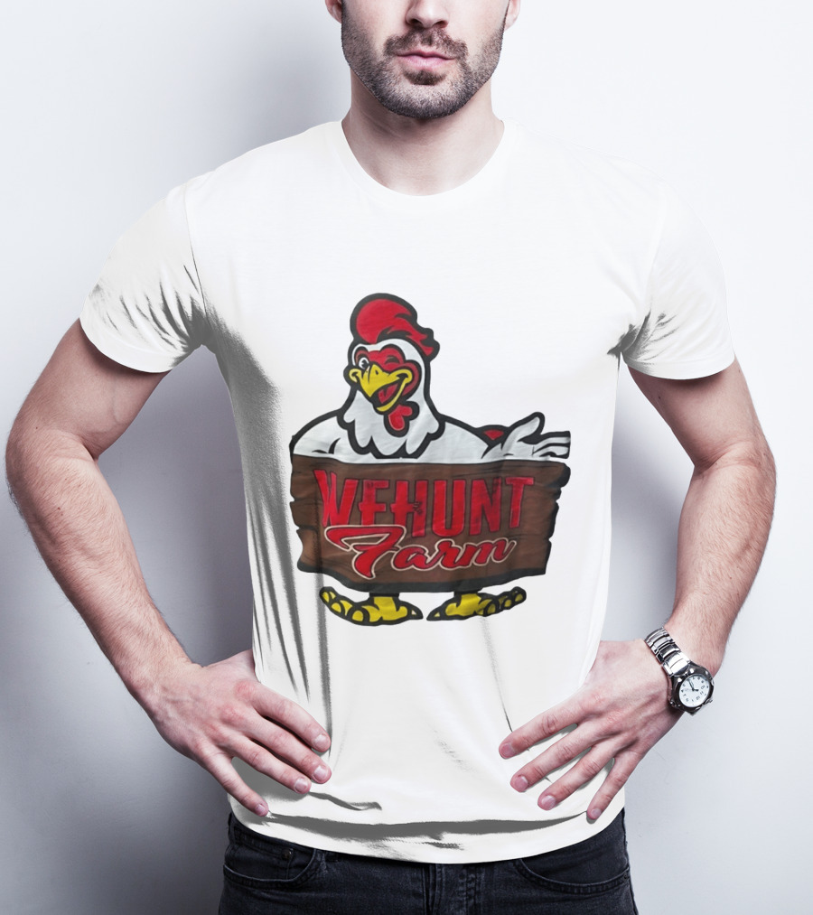 Wehunt Farm Chicken Winking Rooster With Red And Yellow Accents T-Shirt