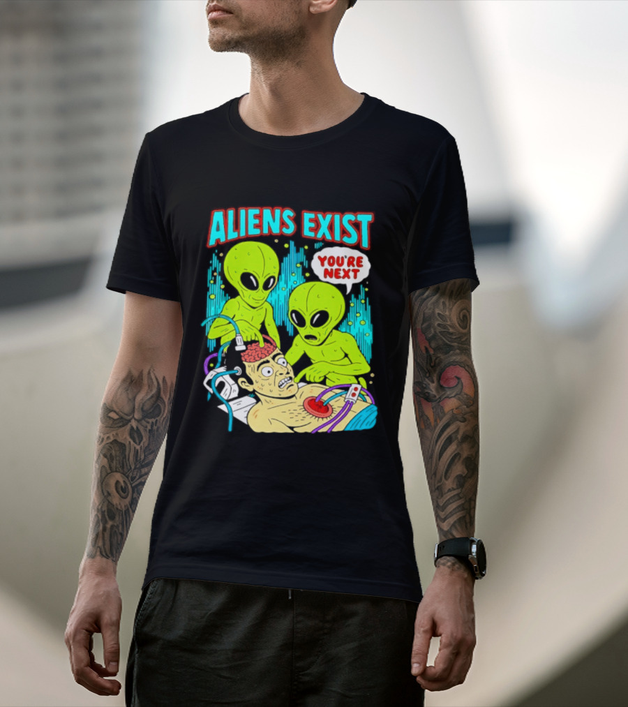 Aliens Exist You Are Next Green Alien Abduction Teen Hearts T-Shirt