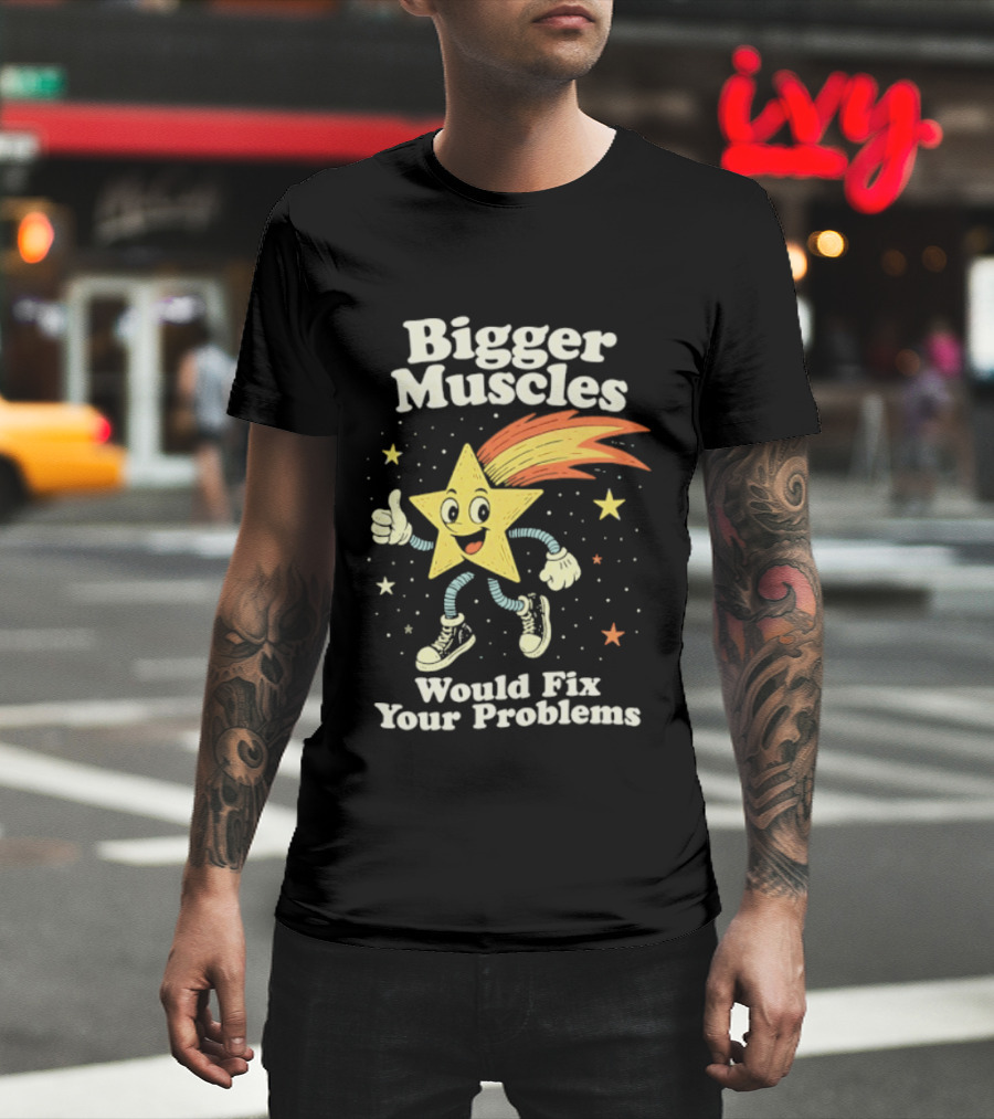 Bigger Muscles Star Cartoon Thumbs Up Encouragement T-Shirt