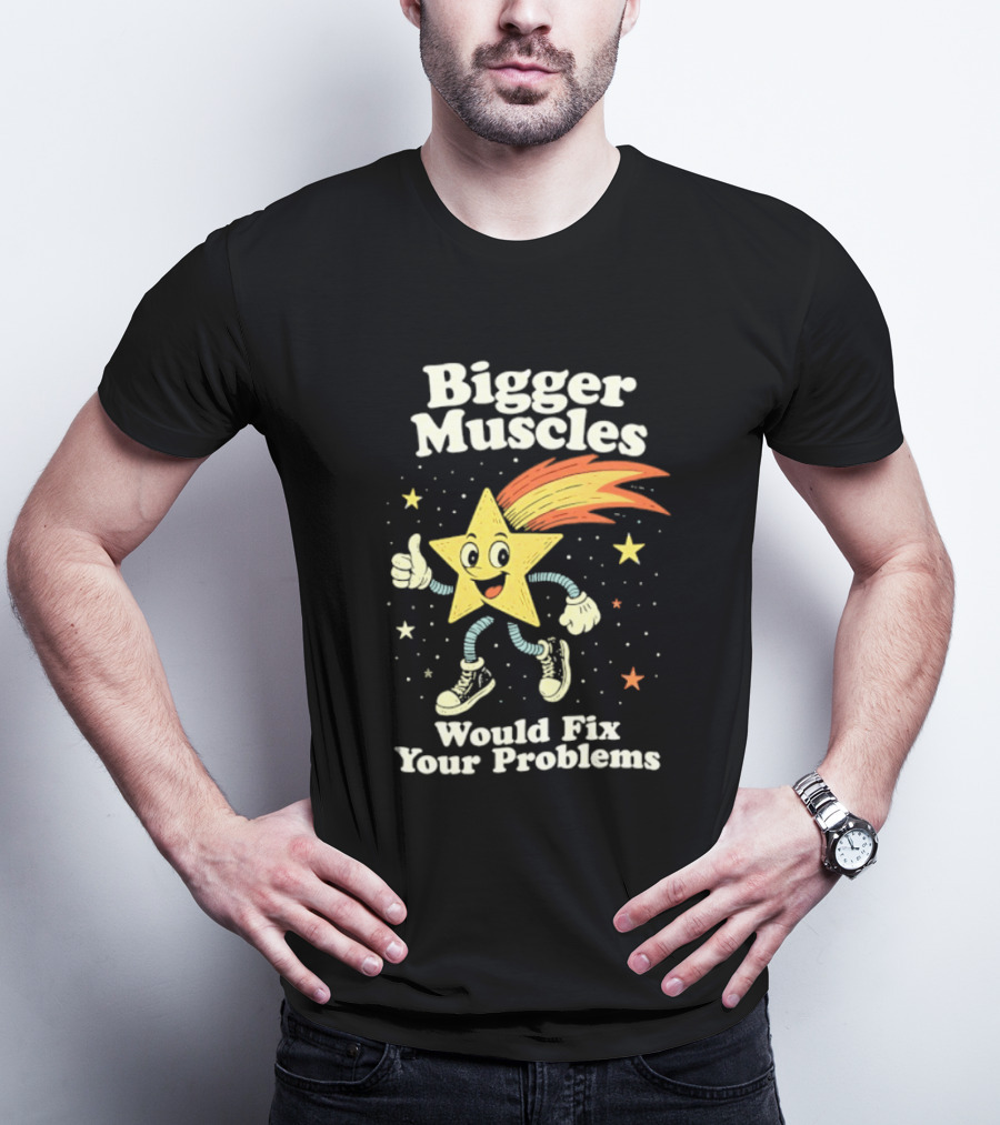 Bigger Muscles Star Cartoon Thumbs Up Encouragement T-Shirt