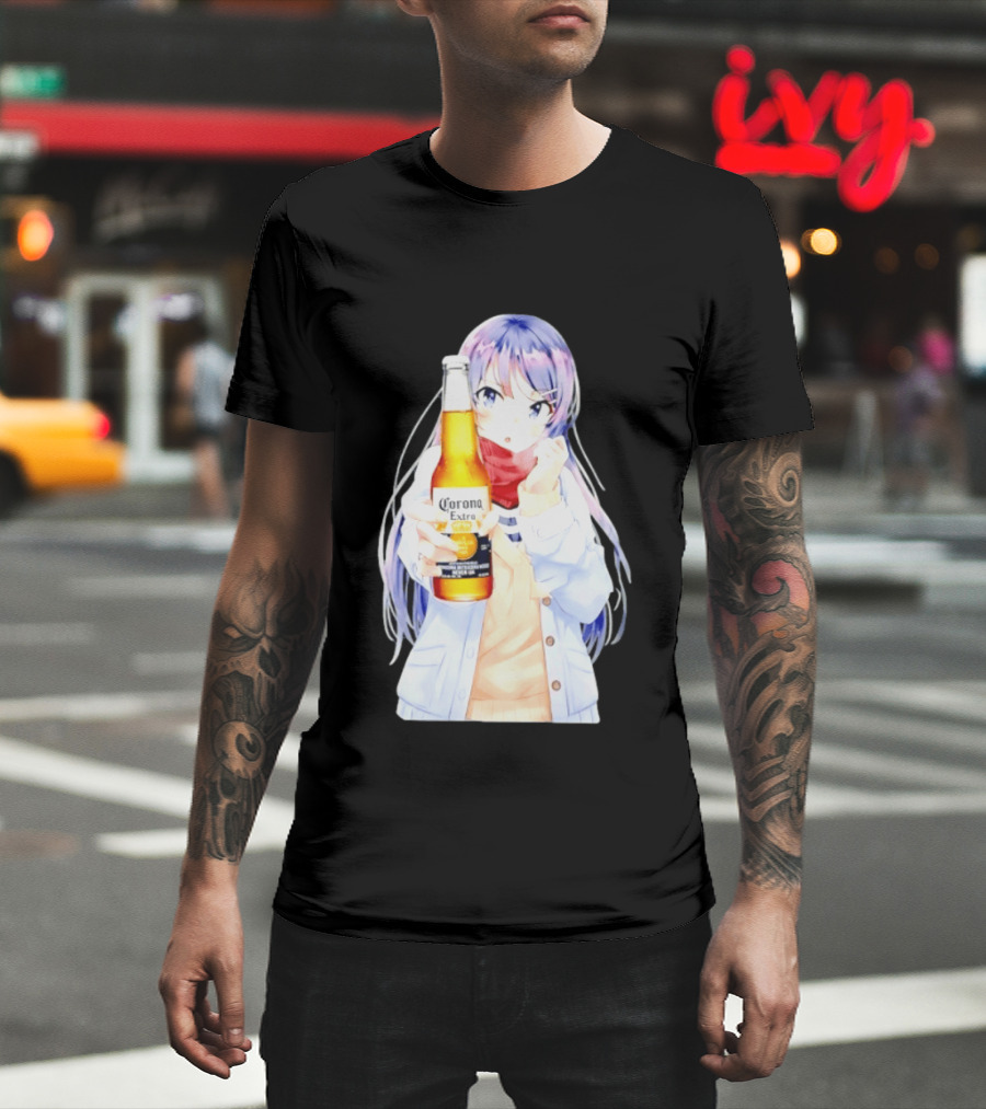 Mai Sakurajima Holding Corona Extra Rascal Does Not Dream Of Bunny Girl Senpai Anime T-Shirt