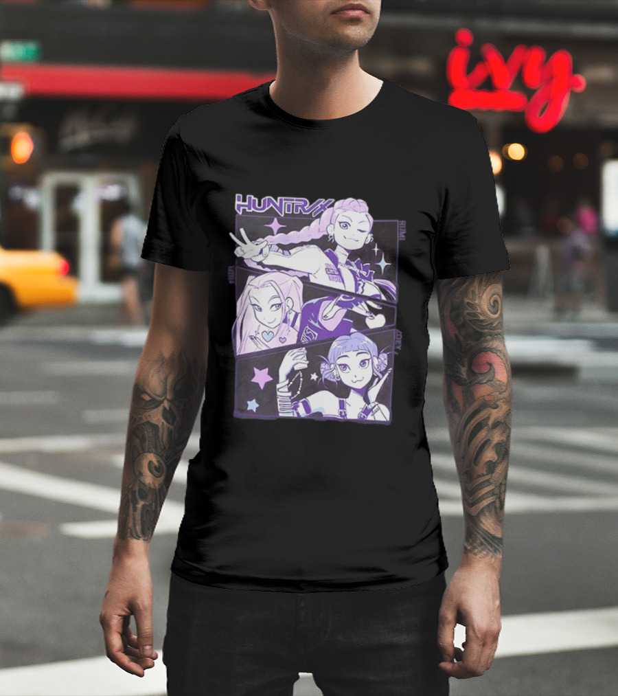 Huntrix Rumi Mira Zoey K POP World Tour Demon Hunters 2 Sided T-Shirt