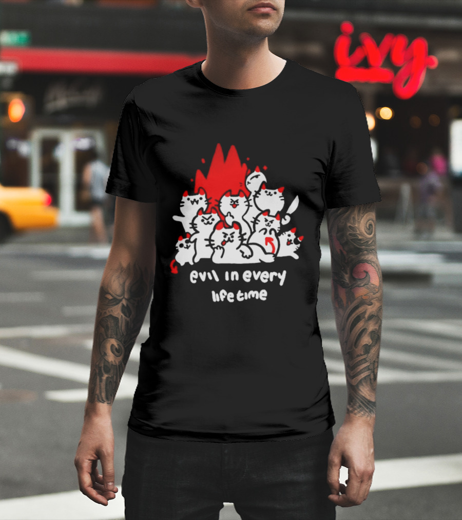 Evil In Every Lifetime Cats With Red Flames T-Shirt