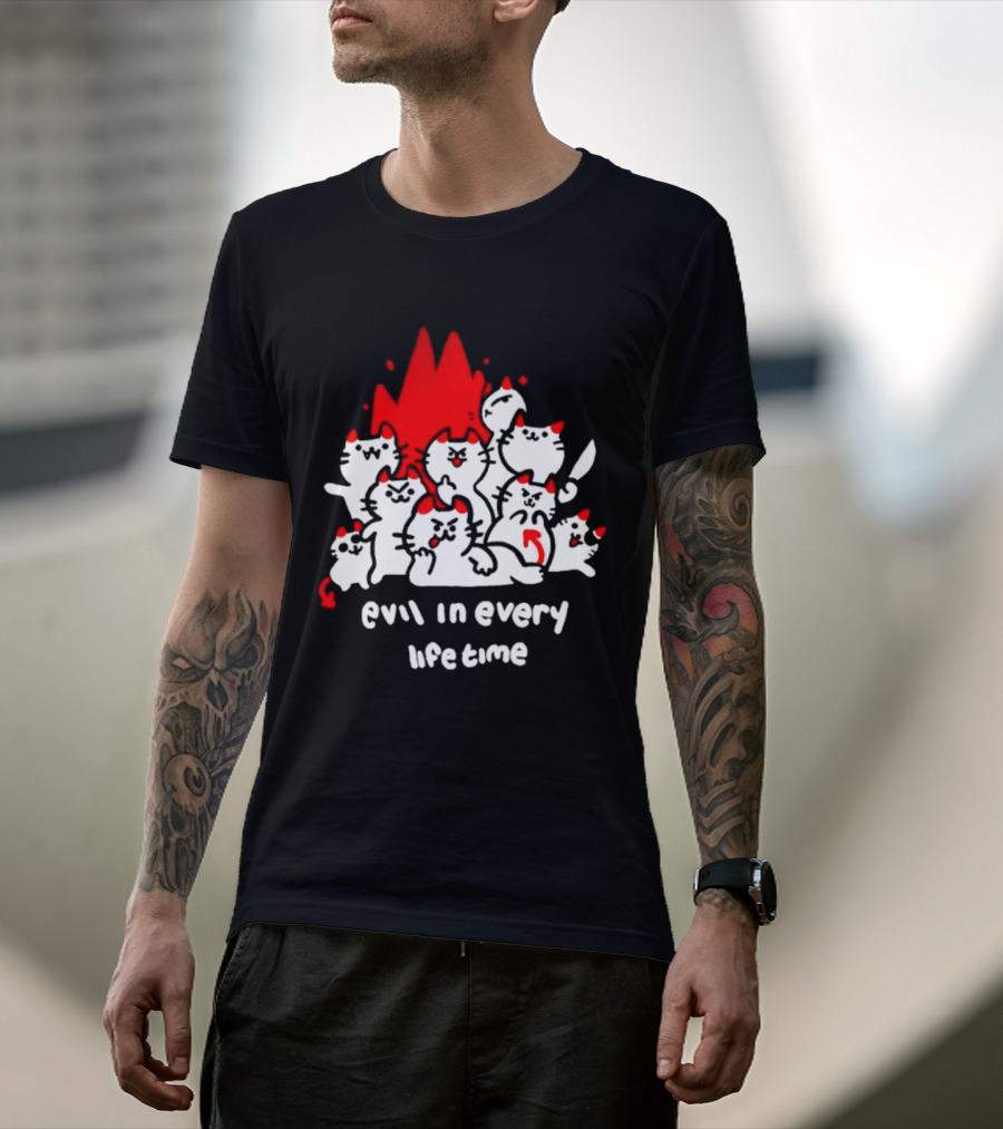 Evil In Every Lifetime Cats With Red Flames T-Shirt
