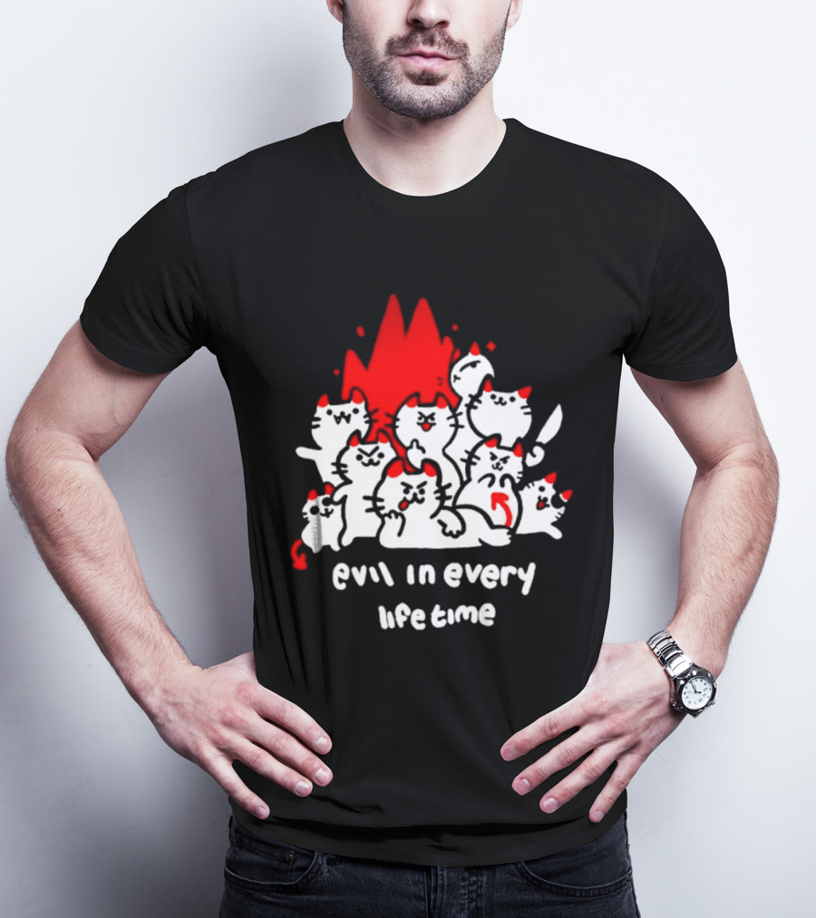 Evil In Every Lifetime Cats With Red Flames T-Shirt