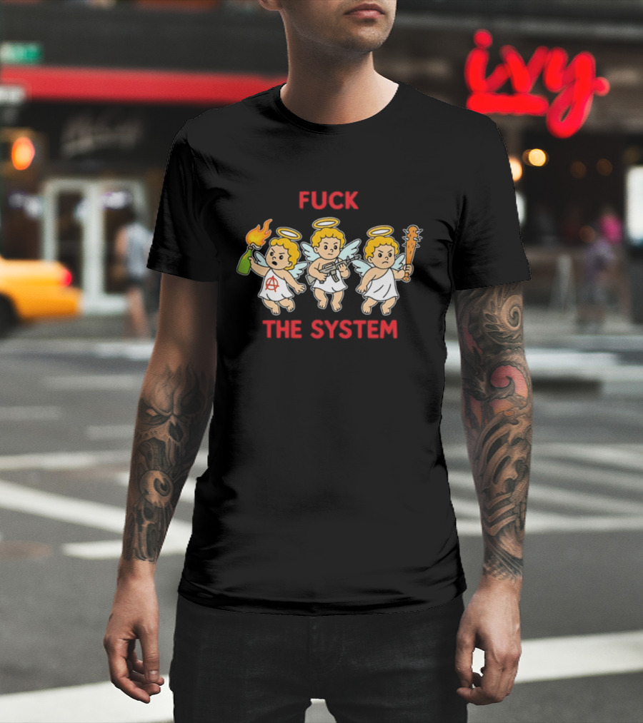 Anarchy Angels Punk Rebellion Fuck The System Cherub T-Shirt