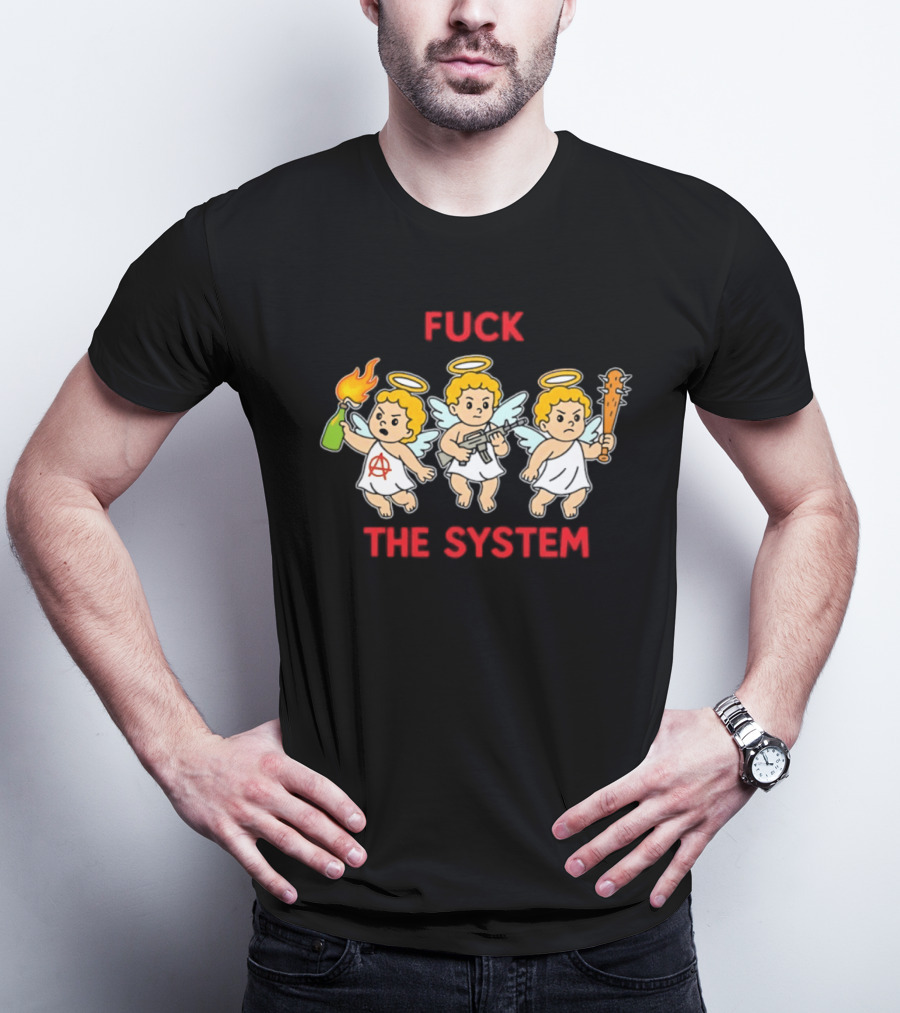 Anarchy Angels Punk Rebellion Fuck The System Cherub T-Shirt