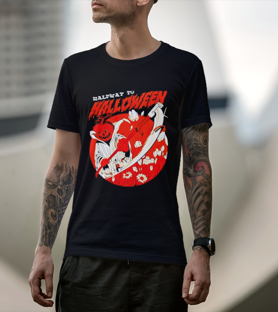 Halfway To Halloween Pumpkin Reaper Spooky T-Shirt
